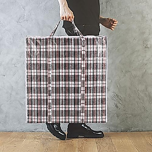 4 Pack Extra Large Durable Storage Tote Bag for Clothes with Strong Handle and Zipper, Sturdy and Water Resistant, Alternative to Moving Boxes, Packing Supplies, Checkered Moving and Organizer Bag