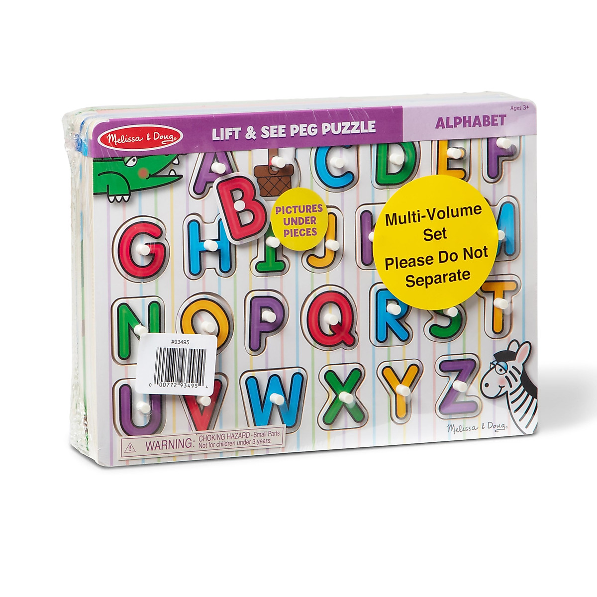 Melissa & Doug Wooden Peg Puzzle 6 Pack Numbers, Letters, Animals, Vehicles