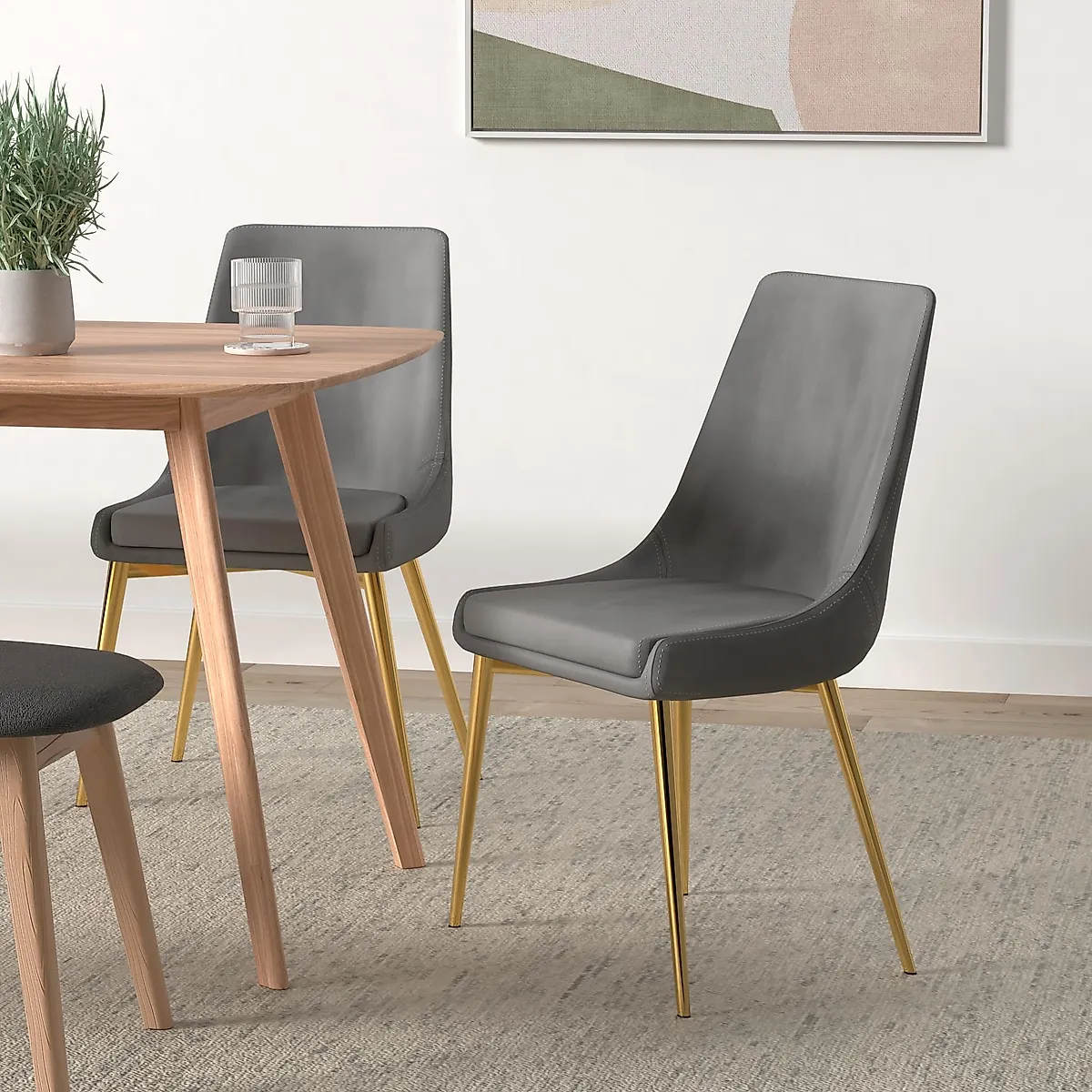 Meridian Furniture Karina Collection Modern | Contemporary Velvet Upholstered Dining Chair with Sturdy Metal Legs, Set of 2, 19.5" W x 21.5" D x 33.5" H, Grey