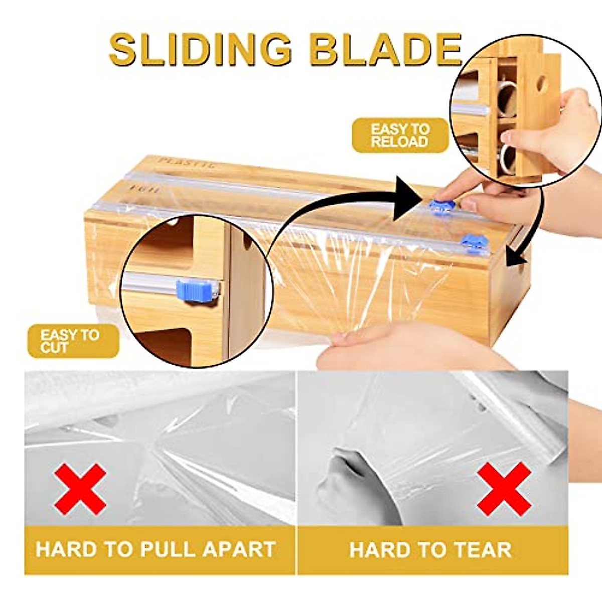 6 Slots Bamboo Wall mountable Ziplock Bag Storage Organizer and Foil & Plastic Wrap Dispenser with Cutter, for Kitchen Drawer, Counter Top, Pantry, Compatible with Gallon, Quart, Sandwich, Snack Bag