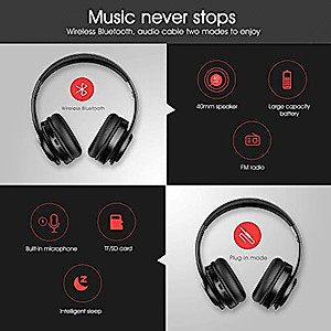 Viwind Wireless Bluetooth Headphones Over Ear with Mic,Foldable Noise Cancelling Headset for Travel Work TV PC Android Cellphone 【Hi-Fi Stereo &Comfortable Earpads】-Black