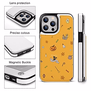 VEASPAEX iPhone 14 Pro Max Flip Phone Case - Protective Case with Card Slot - [Slim + Durable] Suitable for Women and Men TPU+Leather Material Halloween Pattern Multicolor