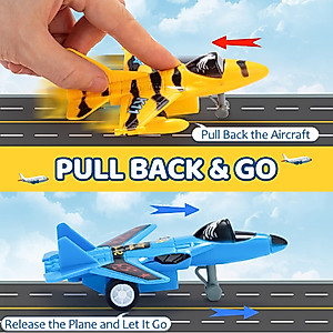 JOYIN 16 Pcs Pull Back Airplane Toys, Boys Plane Playset, Aircraft Incl Helicopter Toys, Fighter Jet Toys, Bomber Toys, Biplane Toy, Gifts for Toddler Kids 3+ Years Old, Kids Presents Toys
