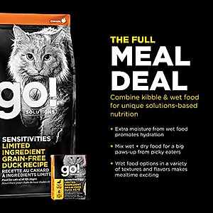 GO! SOLUTIONS Sensitivities – Duck Recipe – Limited Ingredient Dry Cat Food, 16 lb - Grain Free Cat Food for All Life Stages – Cat Food to Support Sensitive Stomachs