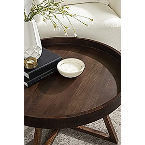 Kate and Laurel Avery Round Wood Coffee Table, 30" Diameter, Walnut Brown