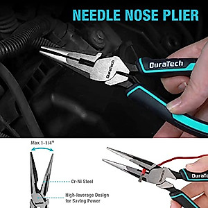 DURATECH 4-Piece Pliers Set, 8" Long Nose Pliers, 8" Slip Joint Pliers, 8" Groove Joint Pliers and 8" Adjustable Wrench, for Home Use