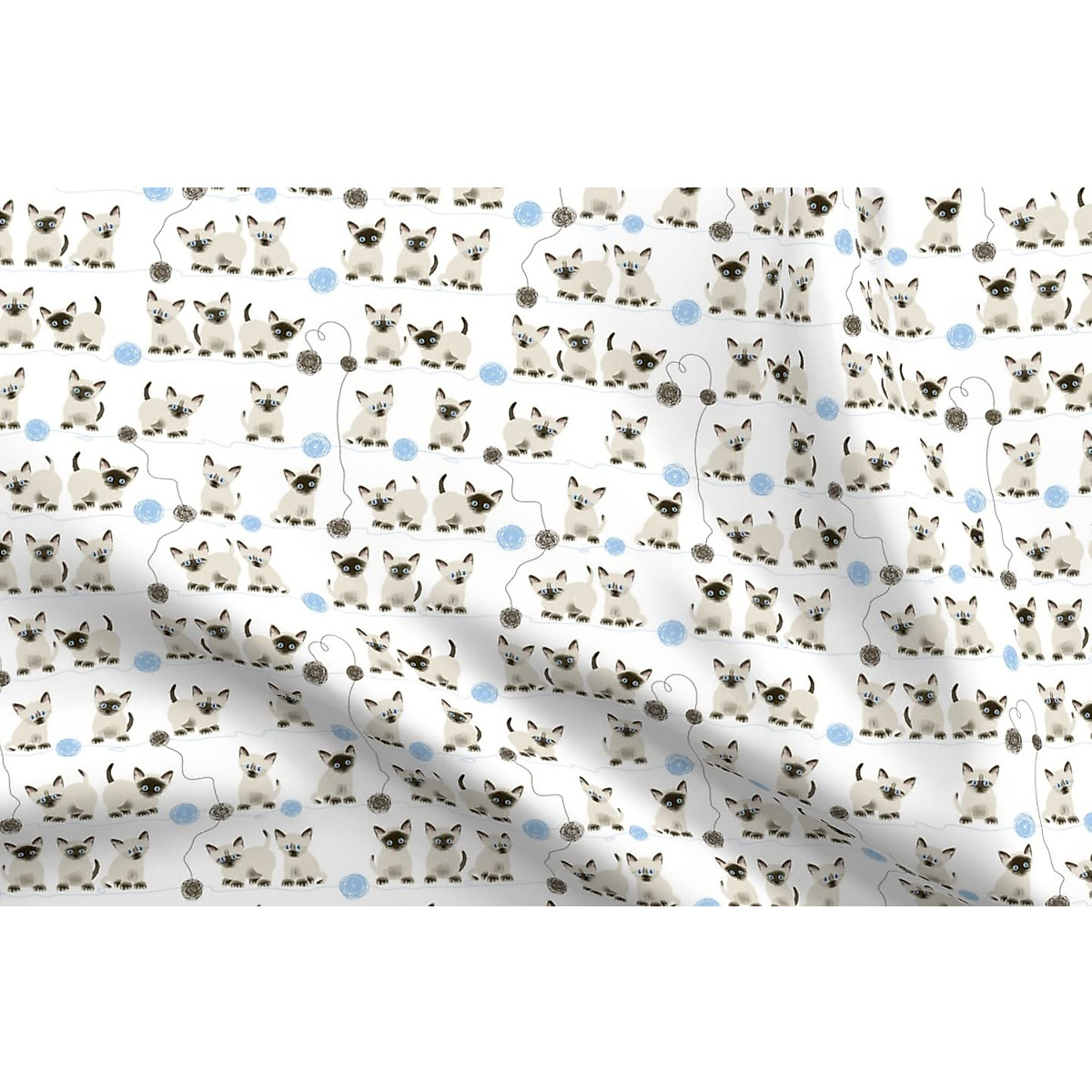 Spoonflower Fabric - Siamese Kittens Balls Kitten Playful Cat Cute Printed on Petal Signature Cotton Fabric by The Yard - Sewing Quilting Apparel Crafts Decor