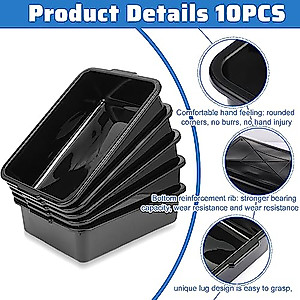 Sherr 10 Pcs 13L Plastic Bus Tubs Bus Tubs Restaurant Food Service Bus Tubs Commercial Bus Box with Handles Wash Basin Tray for Home Daily Use, Toys, Restaurant Hotel Food Service, Black