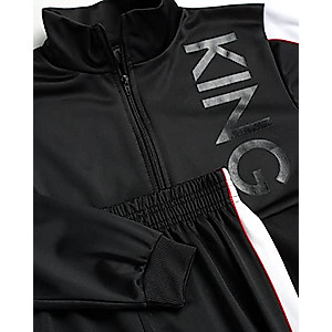 Quad Seven Boys' Tricot Jogger Set - 2 Piece Active Performance Zip-Up Tracksuit Set (Size: 4-18), Size 16-18, Black/White King