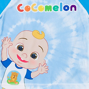 CoComelon Nico Tomtom Mochi JJ Wally Cody Infant Baby Boys Rash Guard and Swim Trunks Outfit Set Tie Dye Blue 18 Months