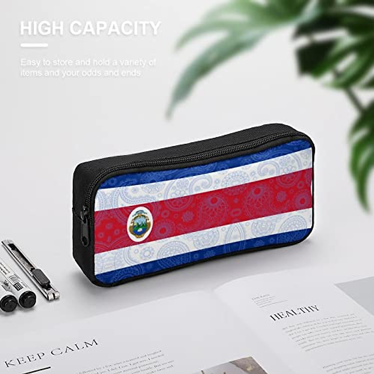 Costa Rica Paisley Flag Pencil Case Makeup Bag Big Capacity Pouch Organizer for Office College