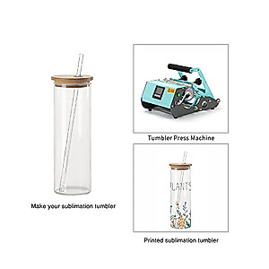 PYD Life Sublimation Glass Blanks Tumbler Skinny Straight Clear 20 OZ with Bamboo Lid and Glass Straw Jar Tumbler Cups Mugs for Tumbler Heat Press 6 Pack