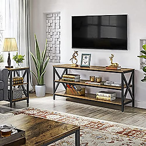 Yaheetech Industrial TV Stand for TV up to 65 inch, 55" TV Cabinet with 3 Tier Storage Shelves for Living Room, Entertainment Center TV Console Table with Metal Frame, Rustic Brown