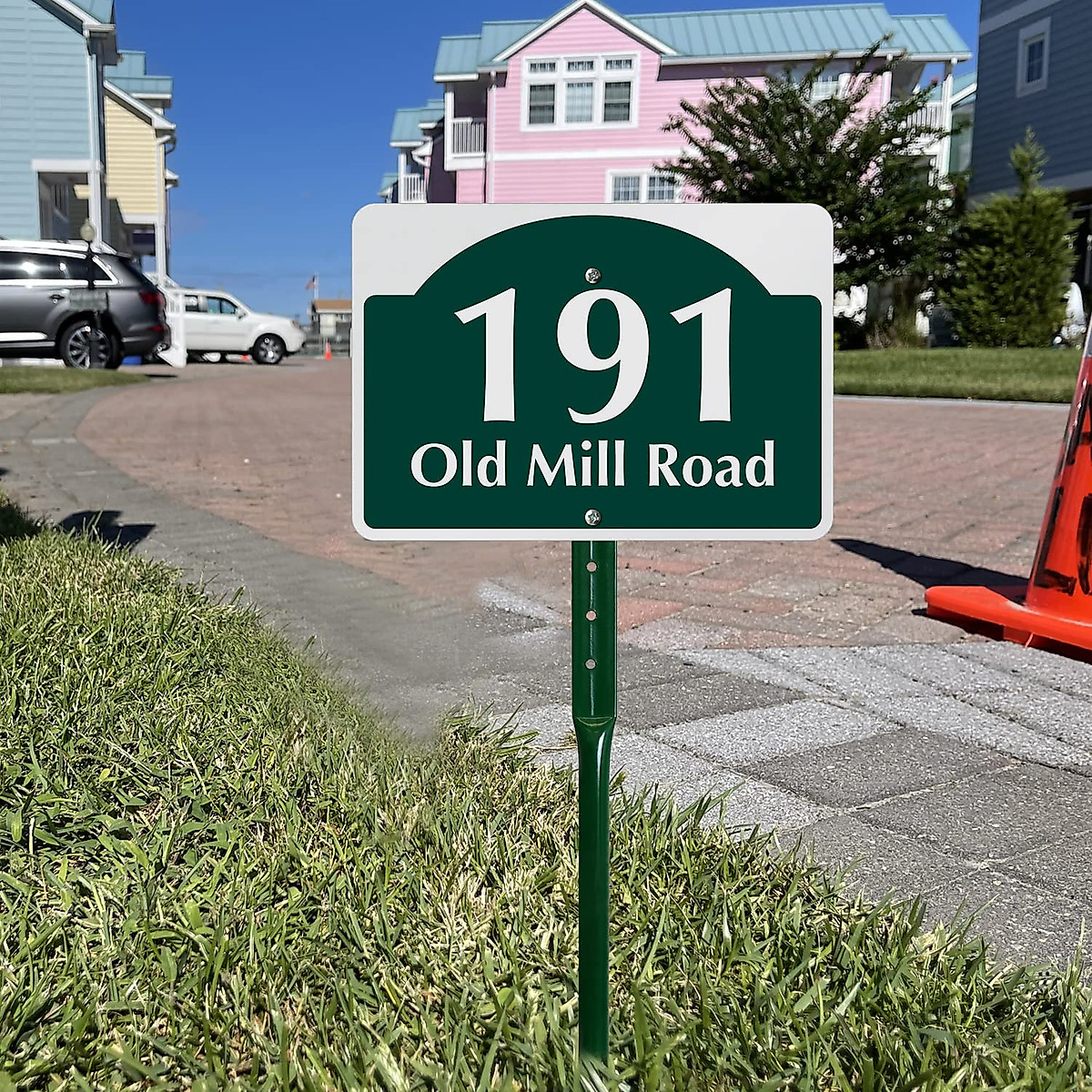 SmartSign 7 x 10 inch Custom House Address Yard Sign with 18 inch Stake (Dome Design), 40 mil Reflective Rustproof Aluminum With UV-Proof Overcoat, Choose Color, Set of 1, Made in USA