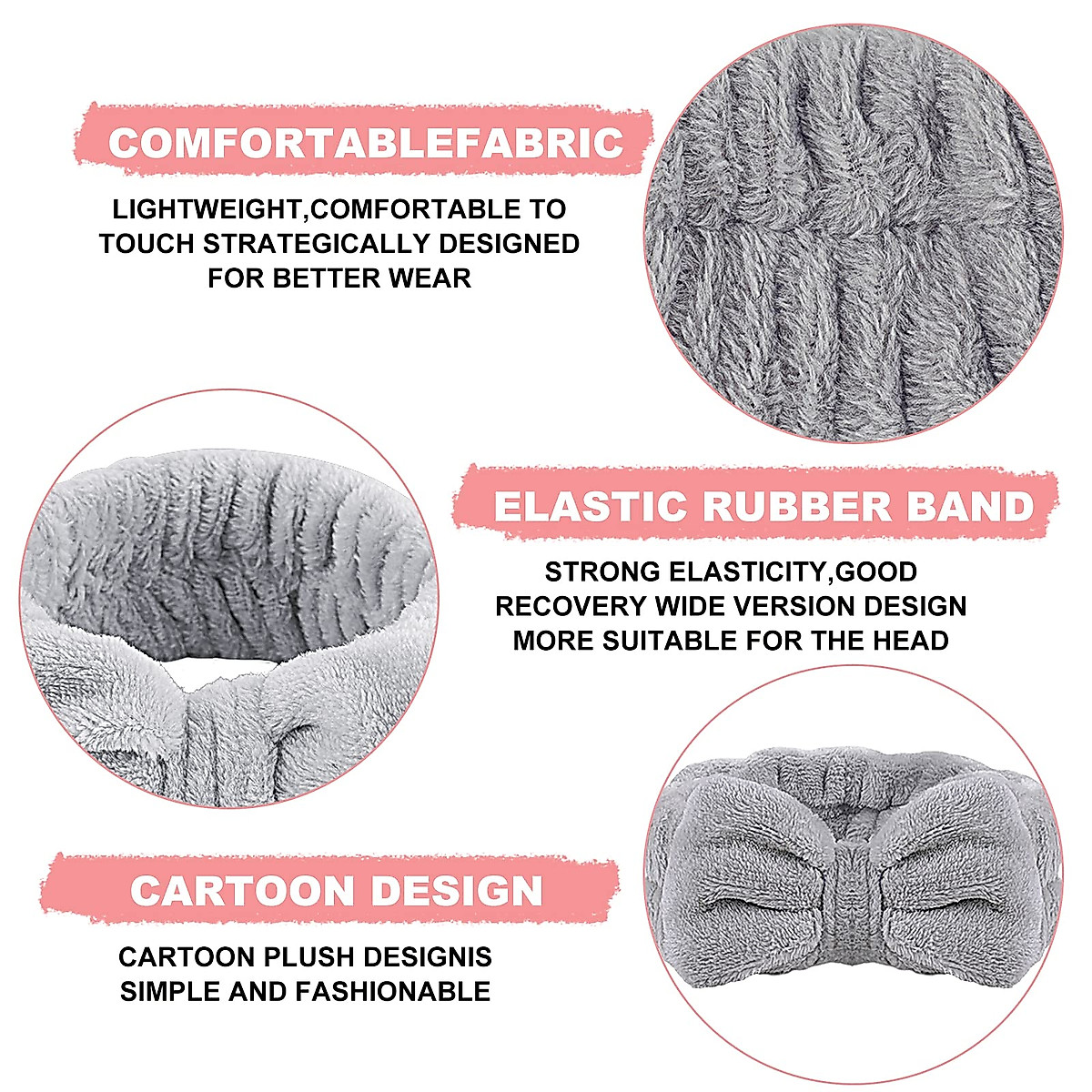 Spa Headband - 2 Pack Bow Hairband for Face Wash SPA Headband with Bow Knotted Hairband for SPA Yoga Sports Soft Coral Women Girl Fleece Headbands (Black+Grey)