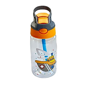 (2-Pack) ZIGIDO Kids Water Bottle for School, 16oz with Straw, ideal for Boys and Girls, Spill Proof & Dishwasher safe Kids Bottle, BPA-Free, Sippy Cup with attractive design, White & Blue