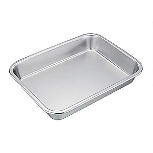 TeamFar Lasagna Pan, Stainless Steel Rectangular Cake Brownie Pan Casserole Baking Dish, 10.5’’ x 8’’ x 1.7’’ Compact for Toaster Oven, Non Toxic & Healthy, Brushed Finish & Easy Clean-Dishwasher Safe