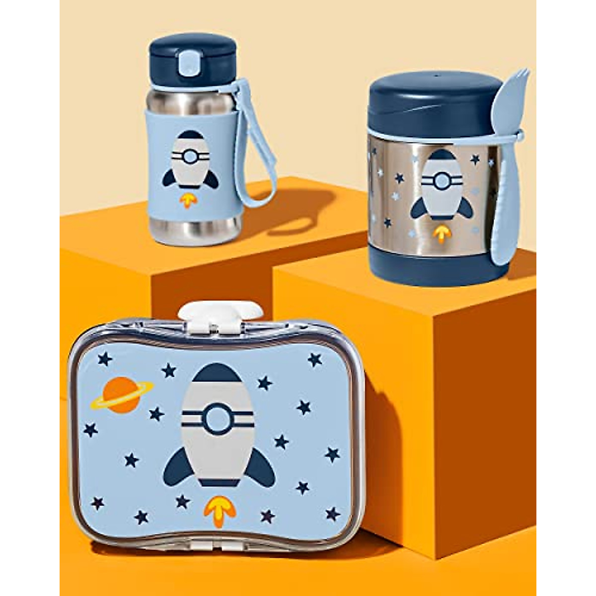 Skip Hop Toddler Sippy Cup with Straw, Sparks Stainless Steel Straw Bottle, Rocket