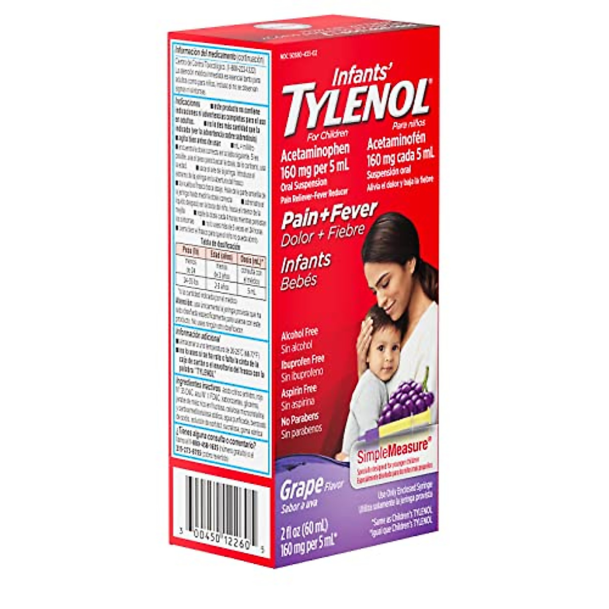 Tylenol Infants Oral Suspension Medicine with Acetaminophen, Baby Fever Reducer & Pain Reliever for Minor Aches & Pains, Sore Throat, Headache & Teething Pain, Grape Flavor, 2 fl. oz