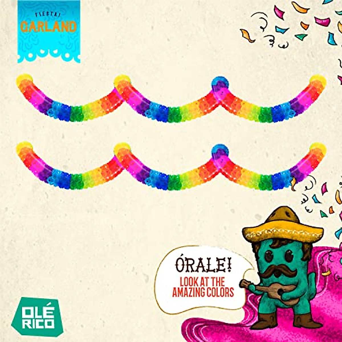 Rainbow Garland 5 Pack - Ideal for Rainbow Party Decorations, Fiesta Party Decorations, Mexican Party Decorations, Party Streamers Supply - 10 Feet Long Each | 9 Inch Diameter by OLÉ RICO