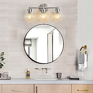diniluse Bathroom Light Fixtures 3 Lights Vanity Light with Brushed Nickel Round Finish, Bathroom Vanity Lights with Clear Globe Glass, Wall Sconce for Mirror, Bedroom, Living Room, Kitchen