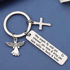 MYOSPARK Travel Prayer Keychain May Angels Fly With You Wherever You Roam & Bring You Back Safely To Family & Home Traveller Gift For Family Friends (May Angels Fly With You)