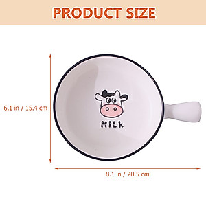LUOZZY Ceramic Bowl Cartoon Cow Bowls with Single Handle Soup Bowls Salads Bowls Serving Bowl for Kitchen Bowl for Desserts Candy