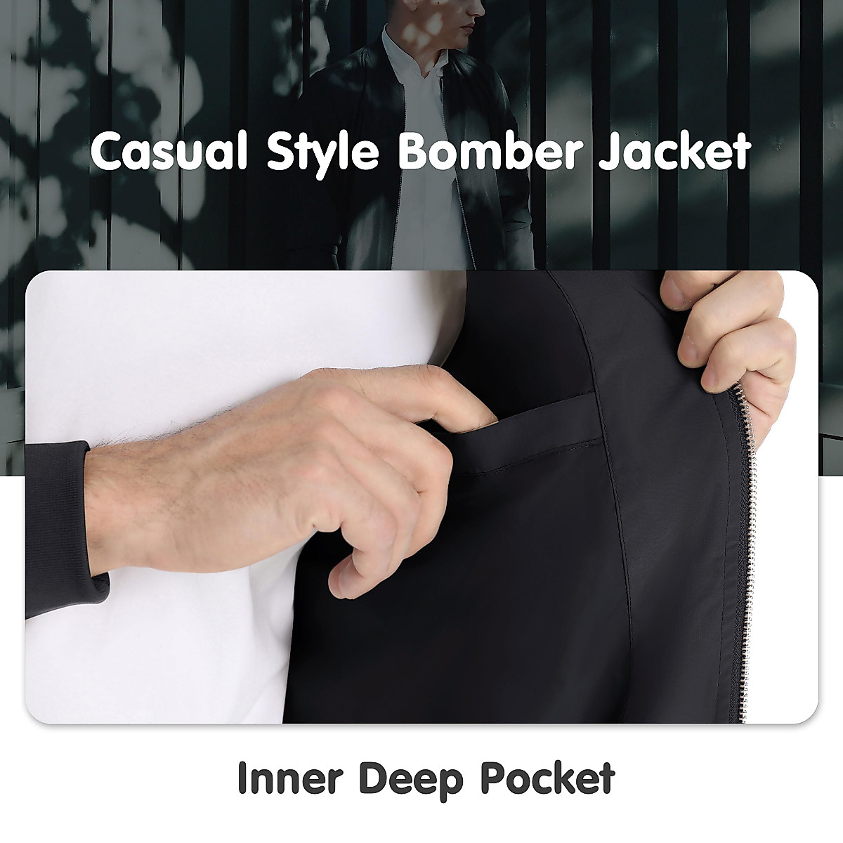 MAGNIVIT Black Bomber Coat Mens Jacket Fashion Trendy Mens Bomber Coats Lightweight Windbreaker Jackets Lightweight Full Zip Flight Jacket