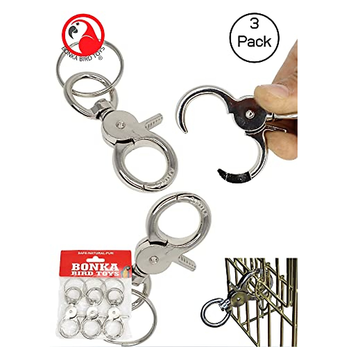 1321 Pack 3 Key, Claw, Feeding, Door, Cage, Lock, Chain, Ring, Bonka Bird Toys, Craft, Clip, Parrot, Hanging, Dog, cat, Parrot, Conure, Accessory, Part