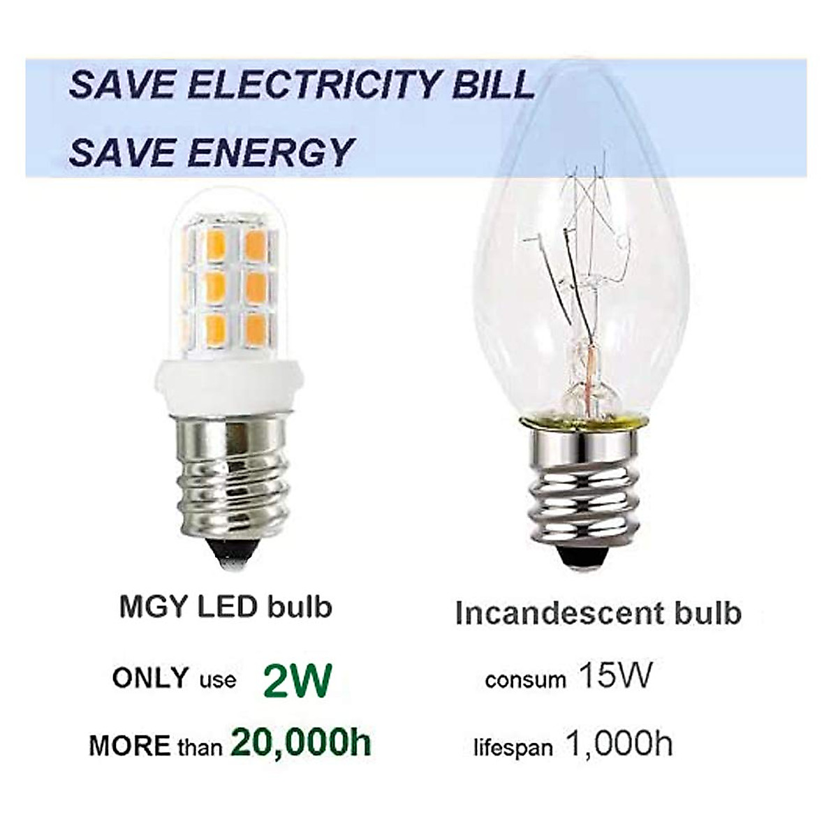 G MGY OLED E12 LED Bulbs Replacement for 15W Himalayan Salt Lamps, Chandeliers, Night Light Bulbs, E12 Candelabra Base, C7 Replacement Bulbs, Warm White 3000K 2-Pack