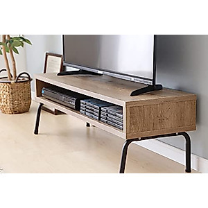 IRIS USA Low Multi-Purpose TV Stand with Black Steel Metal Frame and Legs, Coffee Table Entertainment Center Media Console for Living Room Storage and Organization, Ash Brown