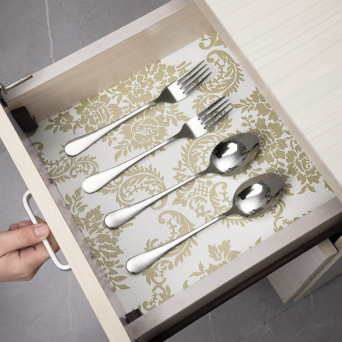 DwellAid Shelf Liner for Kitchen Cabinets Non Adhesive 18inx8ft Gold Kitchen Drawer Liner, Waterproof Shelf Liner Durable Anti-Slip for Kitchen Cabinets Shelf Liner Oil-Proof