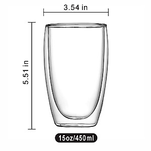 COLOCUP Double-Wall Insulated Glasses, Clear, 15 Ounces Each, Insulated Glass Coffee Set of 2