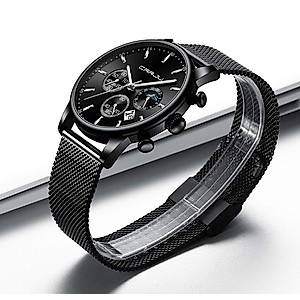 CRRJU Men Watch,Men Luxury Waterproof Unique Designed Watches 3-Sub Dial Date Mens Mesh Band Stopwatches
