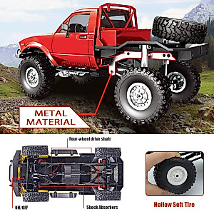 Losbenco RC Crawler 1/16 Scale RC Rock Crawler, WPL C14 All Terrain RC Car RTR 4x4 Off-Road Remote Control Trucks with LED Lights and Two Batteries for Kids and Adults