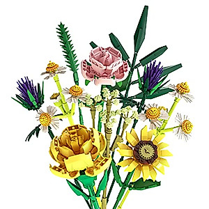 PinkBee Flower Bouquet Flowers Rose Sunflower Building Block Sets Christmas Valentines Gifts Creative Home Decor Toys Kits for Her Girlfriends Women Adults Wife Kids 6+ 6-12 8-12