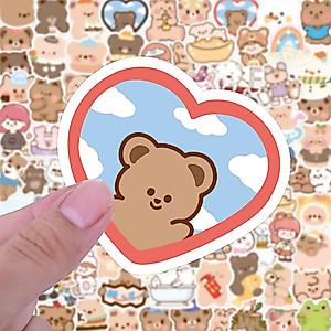 100 PCS Kawaii Bear Stickers Cute Animal Waterproof Stickers Korean Bear Stickers Kawaii Scrapbook Papers for Girls Teens Water Bottles Luggage Decoration