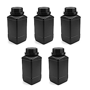 Othmro 5pcs Plastic Lab Chemical Reagent Bottles, 1000ml/33.81oz Wide Mouth Liquid/Solid Square Sample Storage Container Sealing Bottles with Anti-theft Cap Black