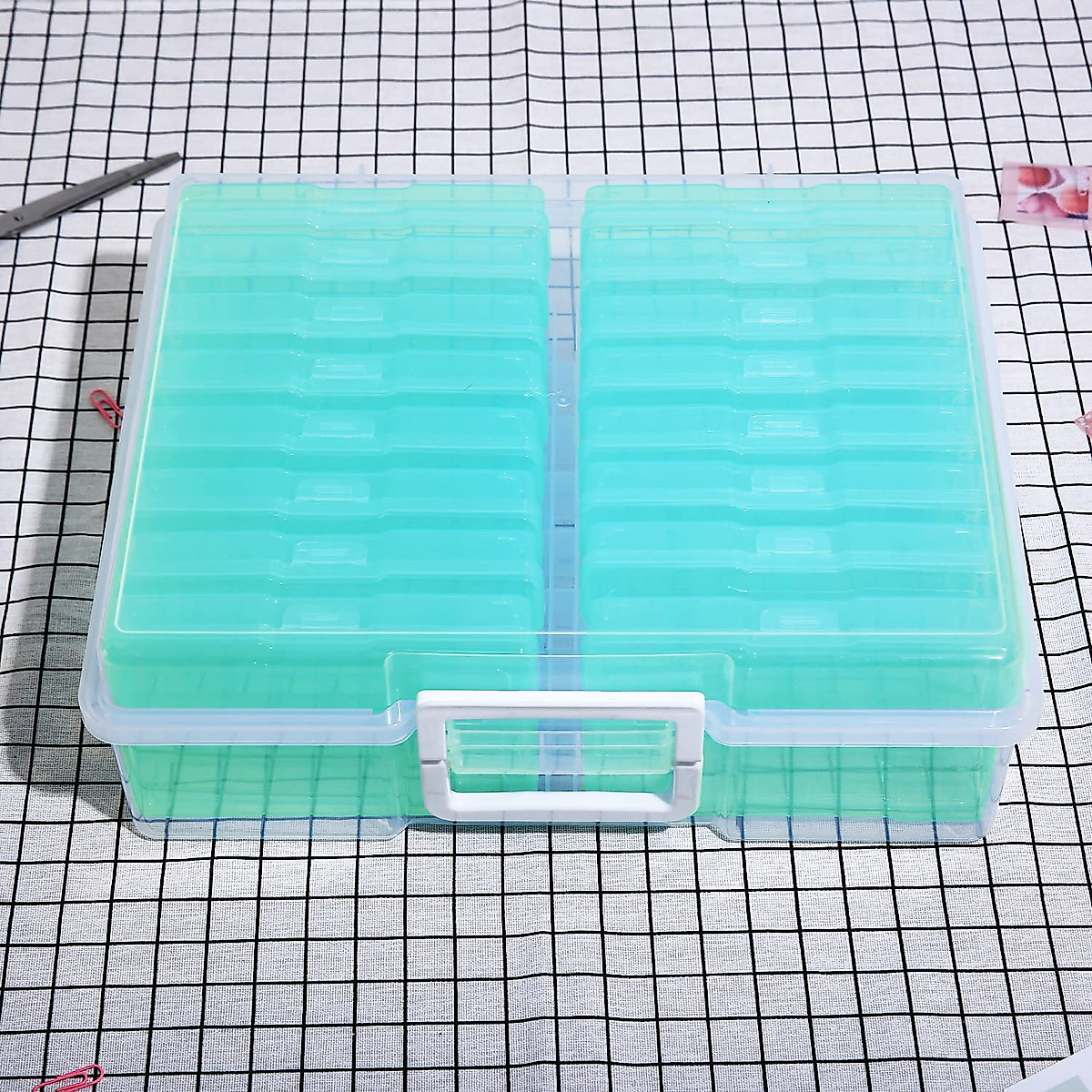 Naivees Photo Case 4" x 6" Photo Storage Case - 16 Inner Photo Organizer Boxes Transparent Craft Keeper Photo Storage Containers Box for Photos, Pictures,Art(Blue)