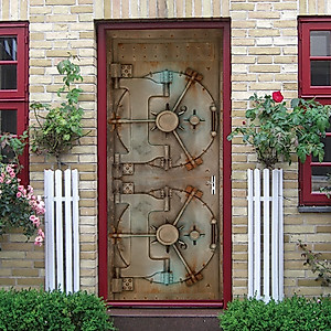 A.Monamour 3D Door Stickers for Interior Doors Rusty Bank Vault Door Vinyl Waterproof Self Adhesive Door Mural Decals for Bedroom Office Bathroom 85 x 200 cm