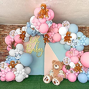 Gender Reveal Pink Blue Balloons - 60 Pack 12 Inch Pink and Blue Confetti Latex Party Balloons Arch Kit Pastel Balloons for Baby Shower Wedding Birthday Party Decoration - with 33ft Ribbon