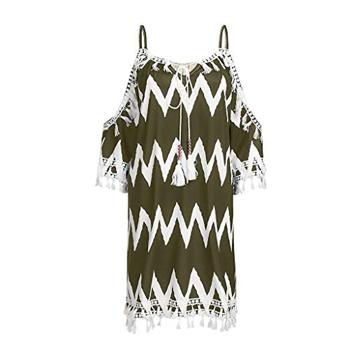 KYLEON Dress for Women Summer Casual Bohemian Off Shoulder Beach Dresses Tassel Swing Mini Short Sundress