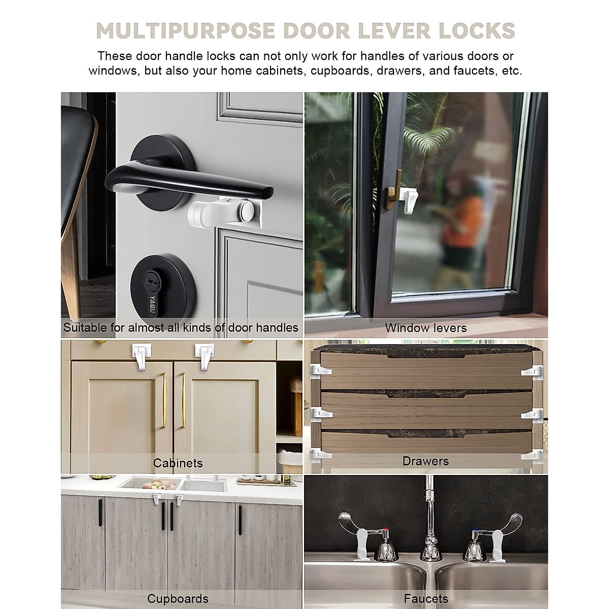 Baby Proofing Door Locks for Kids Safety, Door Knob Child Proof, 4 Pack DUOSI Door Lever Locks, No Drilling Door Handle Baby Proof Child Safety Locks for Doors