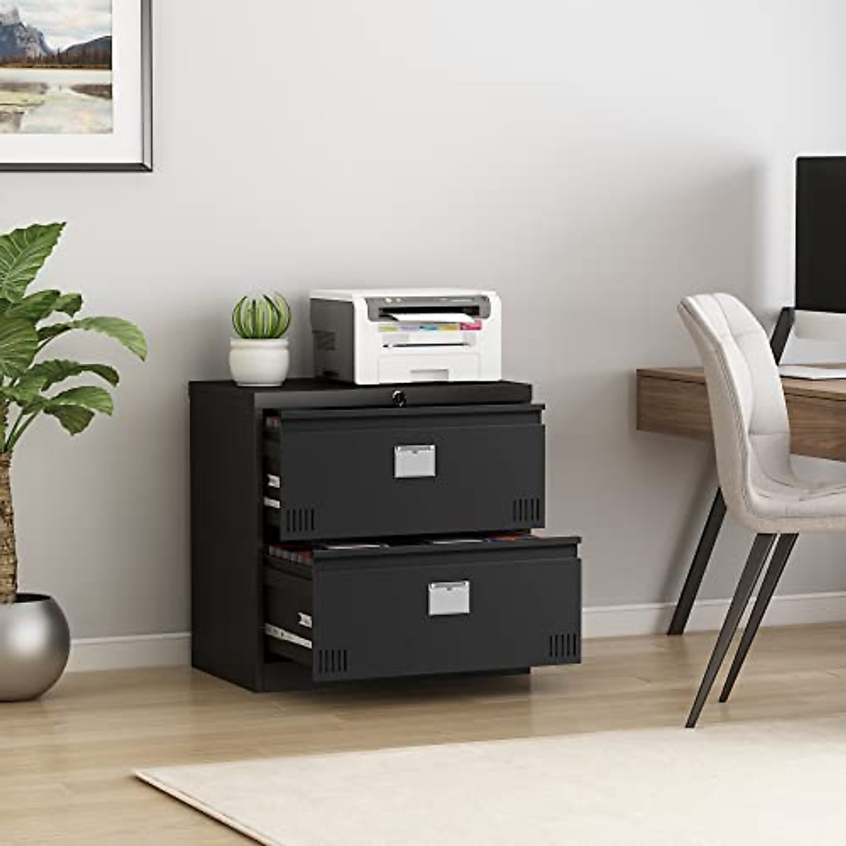 kingwolfox Lateral File Cabinet with Lock, Metal Lateral Filing Cabinet for Home Office, Metal Horizontal File Cabinet with Card Slot Large Storage Space