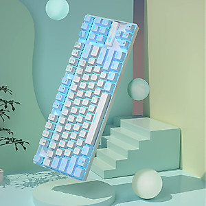 MageGee 75% Mechanical Gaming Keyboard with Red Switch, LED Blue Backlit Keyboard, 87 Keys Compact TKL Wired Computer Keyboard for Windows Laptop PC Gamer - White/Blue