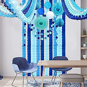 RUBFAC 6pcs Four-Leaf Clover Garland Party Blue and White Streamers Tissue Paper Hanging Flower Garland for Frozen Party Baby Shower Decoration