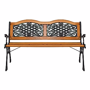 Trlec gt4-ly 49 inch Garden Bench Outdoor Patio Park Chair Furniture Hardwood Slat cast Iron Frame, Suitable for Patio, Porch, Deck or Garden