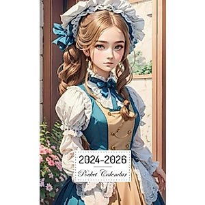 Pocket Calendar 2024-2026: Two-Year Monthly Planner for Purse , 36 Months from January 2024 to December 2026 | American girl | 1800s style | Dignified setting