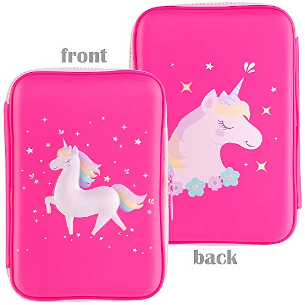 Gooji Unicorn Pencil Case for Girls (Hard Top) Magical 3D Creature, Bright Colored Storage Box | Compact and Portable Home, Classroom, School, Art Use | for kids age 3 and up (Pink)