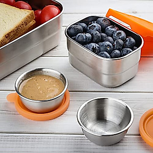 zeeooil Stainless Steel Containers with Lids Set of 4 Reusable Food Storage Container with Sauce Cups Leak Proof Lunch Container Bento Box(720ml, 230ml, 50ml*2)